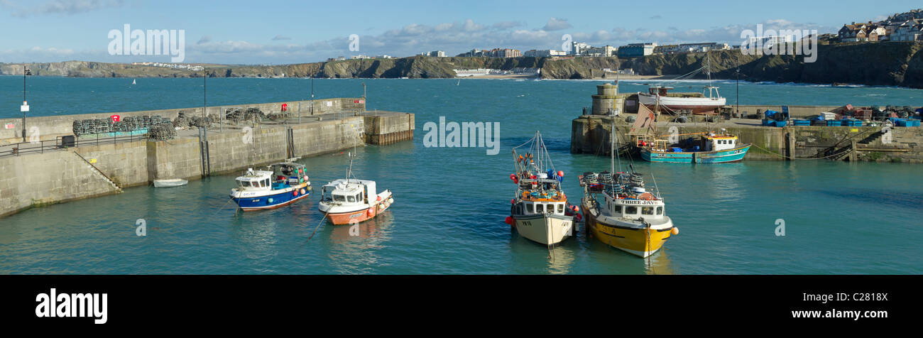Panoramic view of Newquay harbour at high tide, Cornwall UK Stock Photo ...