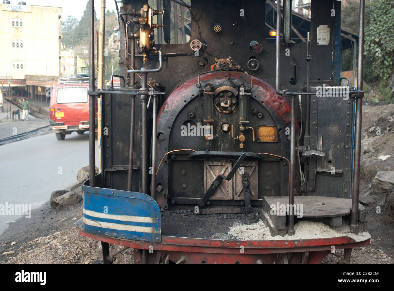 A control panel and place of locomotive driver of an old-style narrow ...
