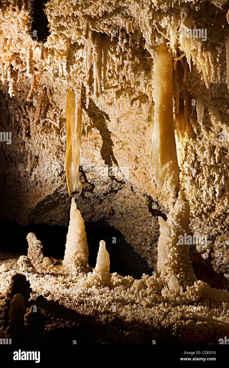 Calcite stalagmites and stalactites covered in crystals Caverns of ...
