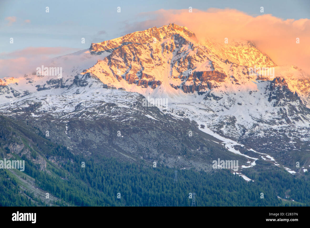 view from St. Moritz in Switzerland: high snow and ice capped alpine ...