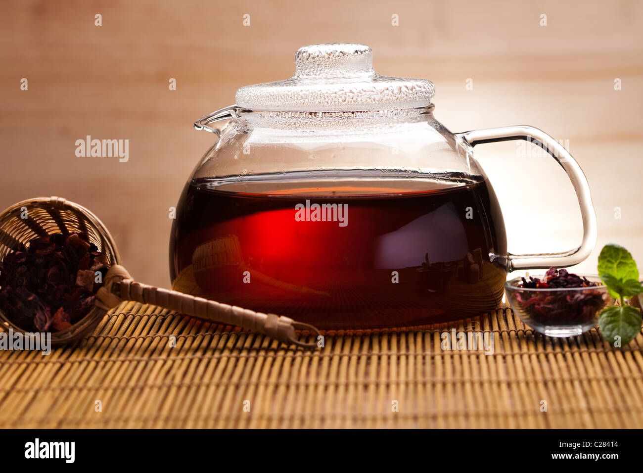 Hot tea over yellow background Stock Photo - Alamy