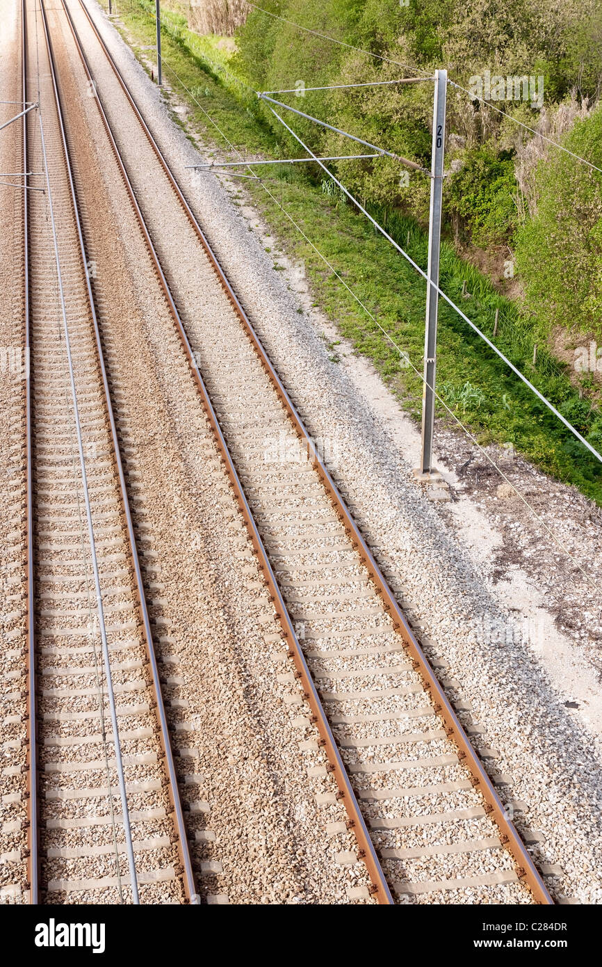 Empty Railway track pair view from the top Stock Photo - Alamy