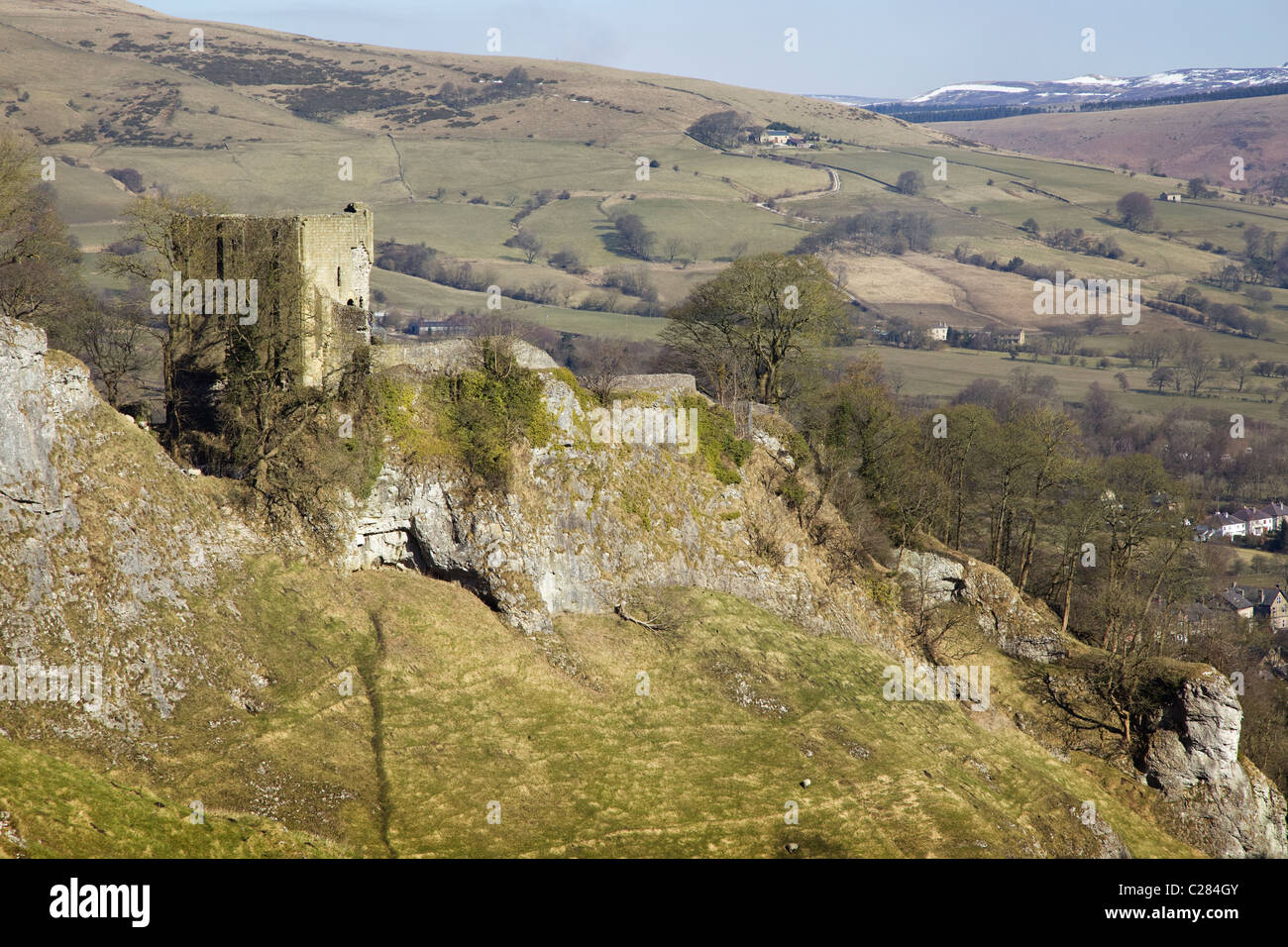 Peveril Castle, Castleton, Peak District, Derbyshire, England Stock ...