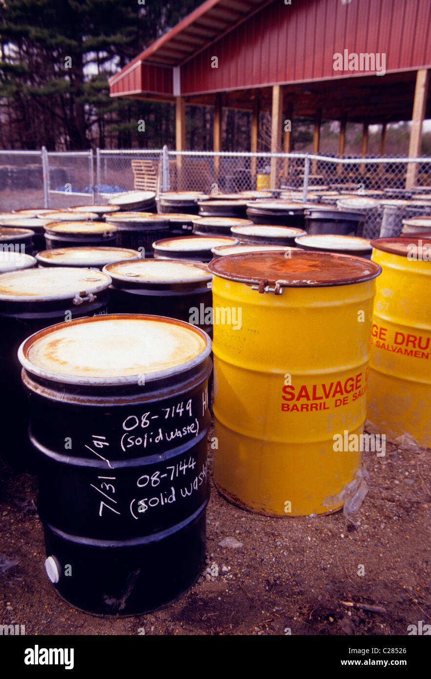 Toxic waste stored in 55 gallon drums at a decommissioned military ...