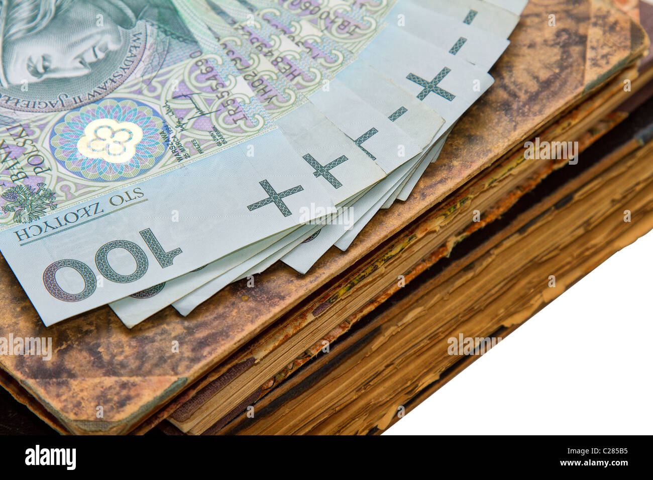 Old books and Polish banknotes - Composition Stock Photo - Alamy