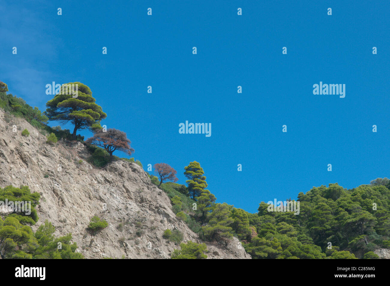 Corfu, Greece. October. View inland from the beach at Glifada, Glyfada ...