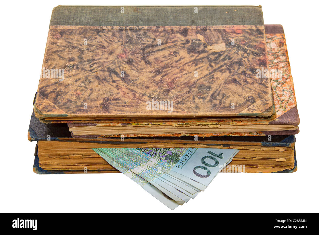 Old books and Polish banknotes - Composition Stock Photo - Alamy