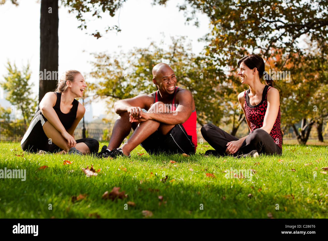 A group of people relaxing in the park after exercise Stock Photo - Alamy