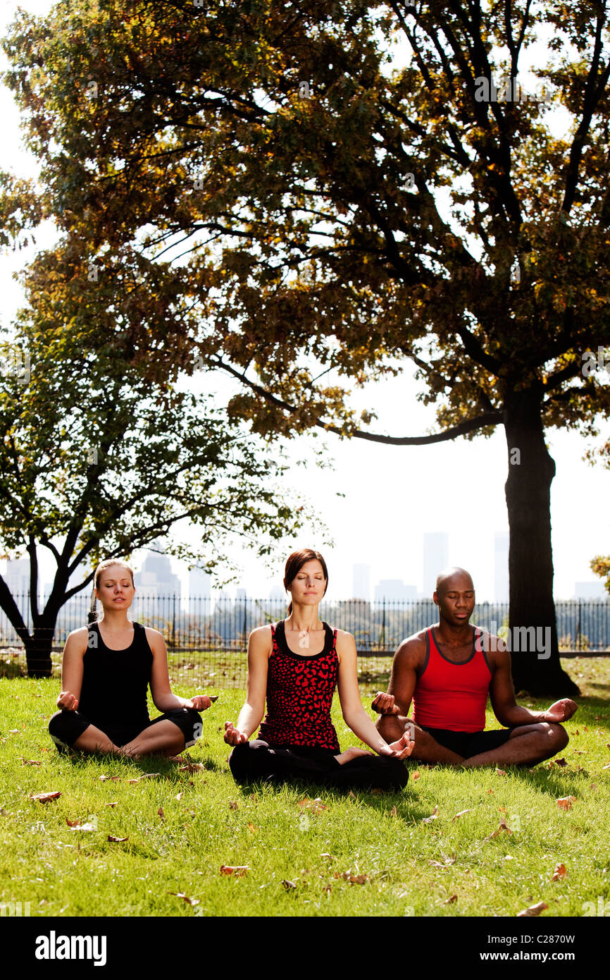 A group of people meditation in a city park Stock Photo - Alamy