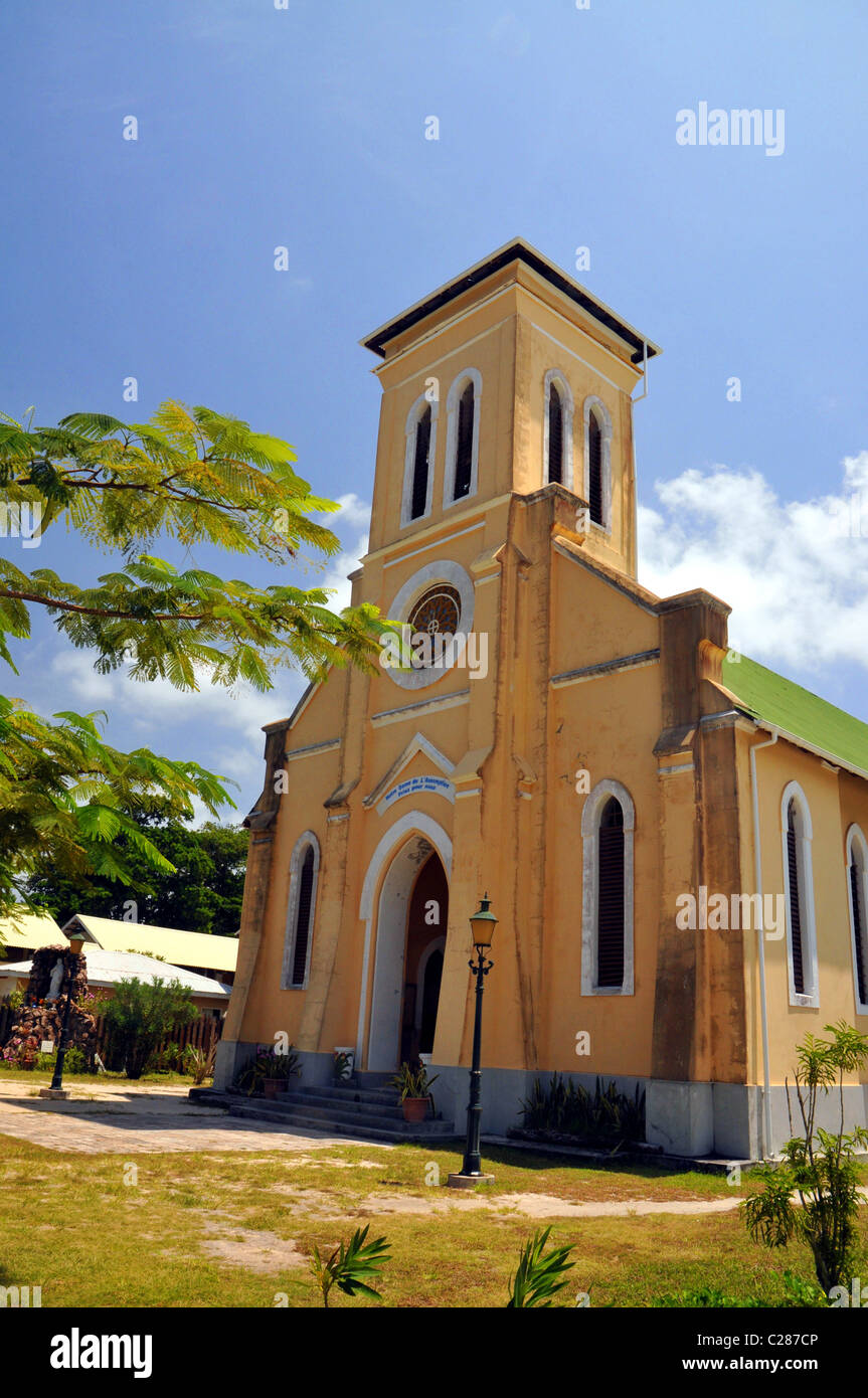 Notre Dame deL'Assomption church. La Digue Island, Seychelles Stock ...