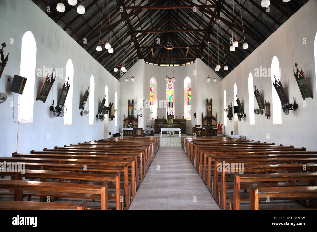 Notre Dame de L'Assomption church interior, La Digue Island, Seychelles ...