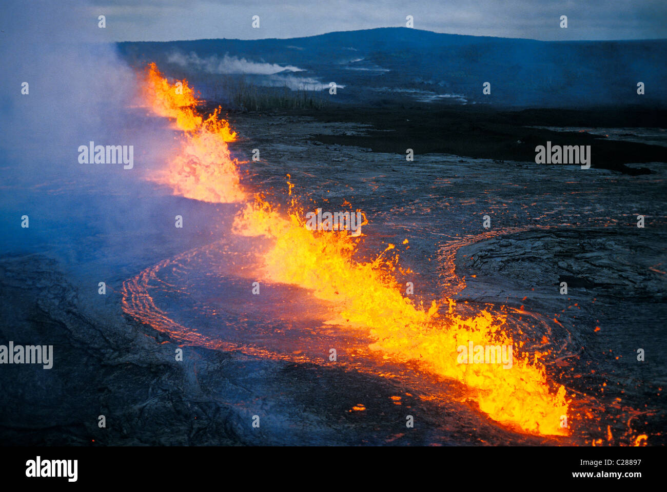 Lava fountaining at fissure eruption near Pu'u O'o in the east rift ...