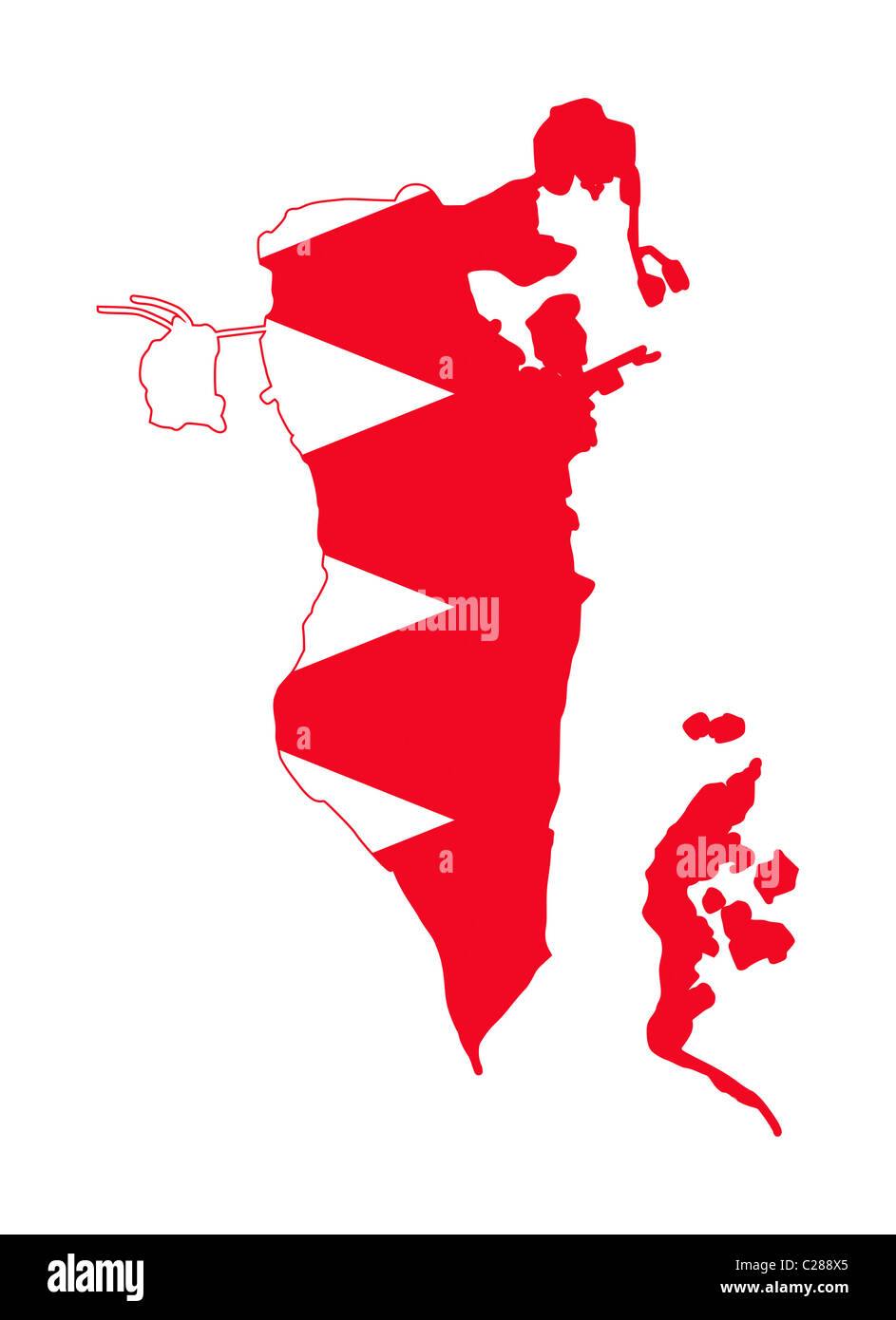 Illustration of Bahrain flag on map of country; isolated on white ...