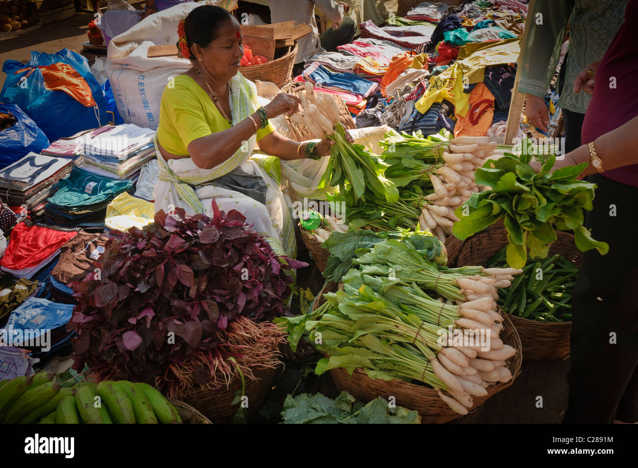Vegetables vendor at the Mapusa Friday Market, North Goa, India Stock ...