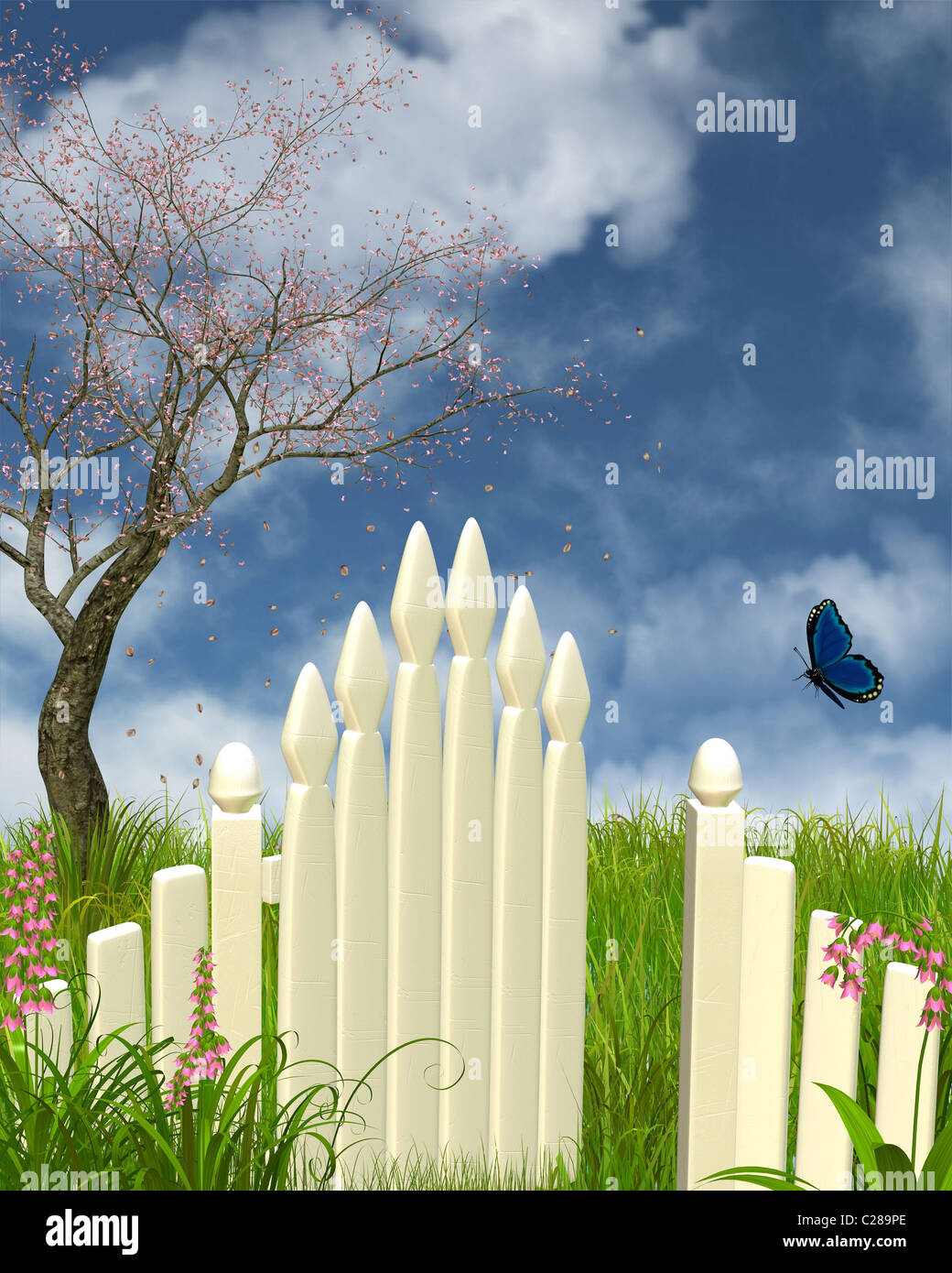 Spring Garden Gate Stock Photo - Alamy