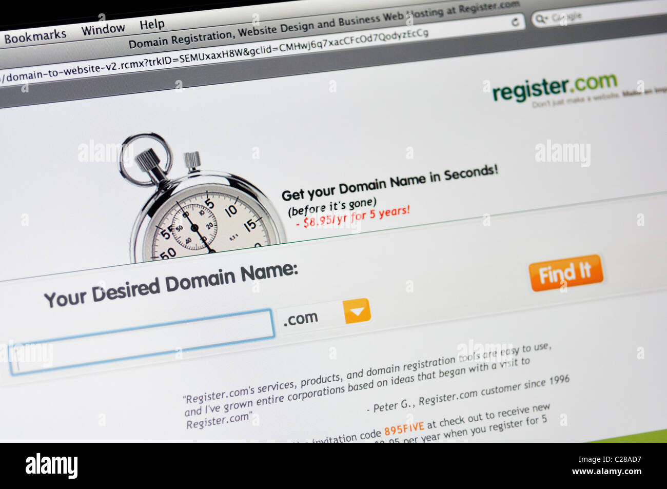 Register - domain name registration website Stock Photo - Alamy