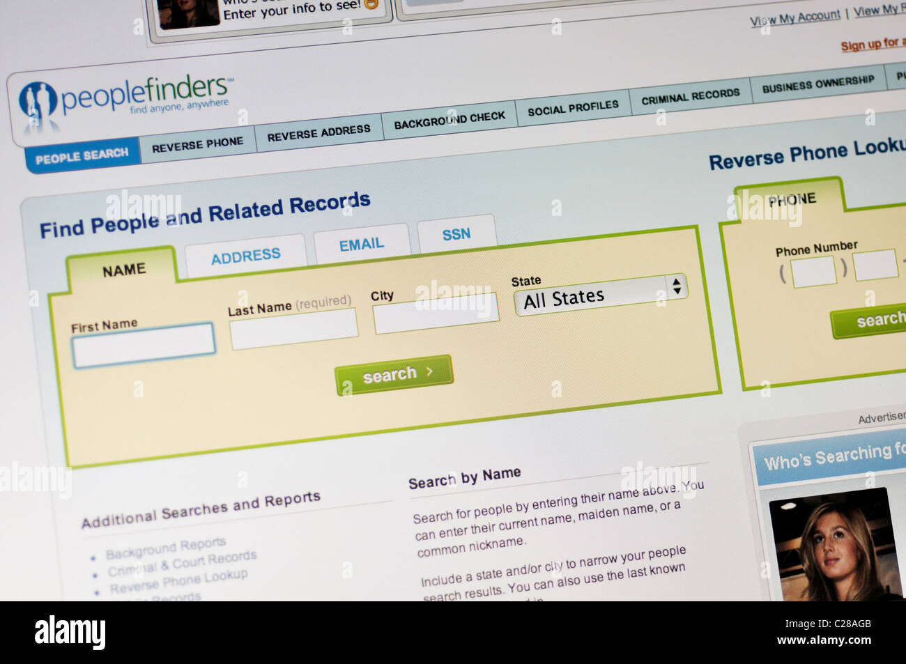 PeopleFinders people search website Stock Photo - Alamy