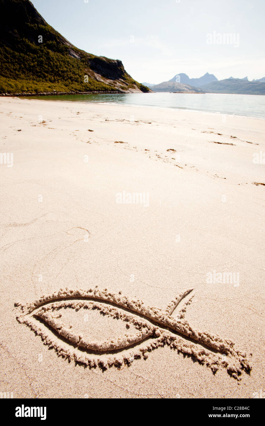 Christian Fish Symbol In Sand