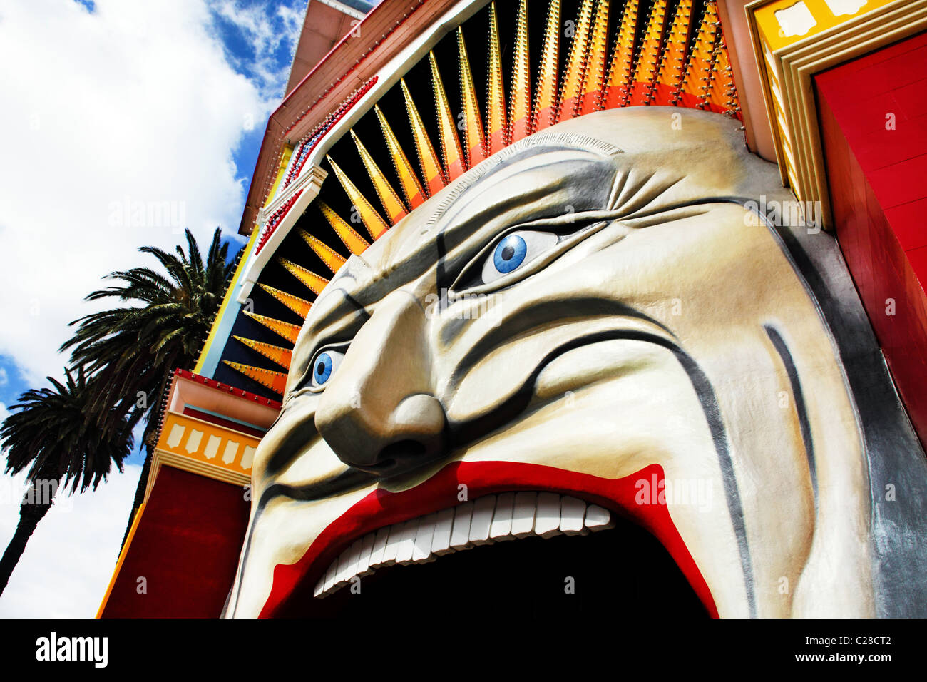 Clown face funfair entrance at Melbourne australia Luna Park in St ...
