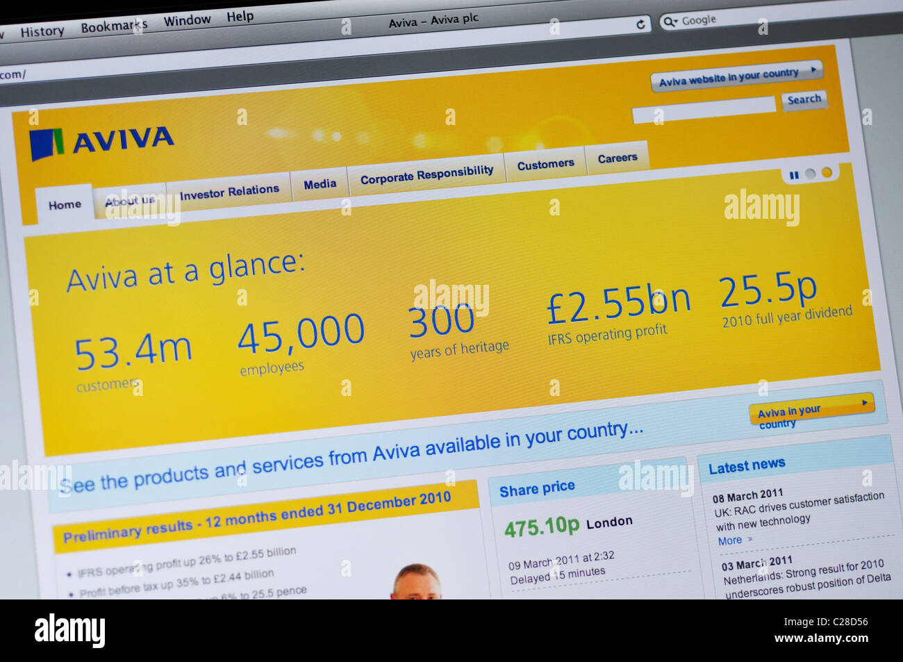 AVIVA insurance website - United Kingdom Stock Photo - Alamy