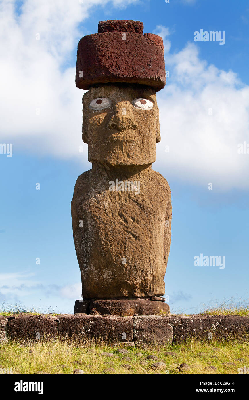 Single Moai statue in front of blue sky easter island Stock Photo - Alamy