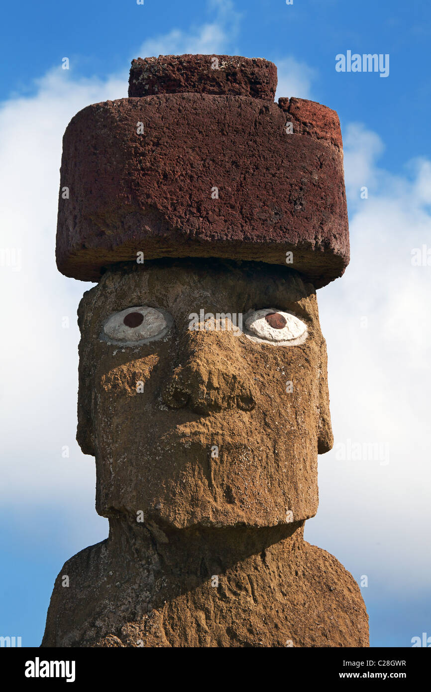 Single Moai statue in front of blue sky easter island Stock Photo - Alamy