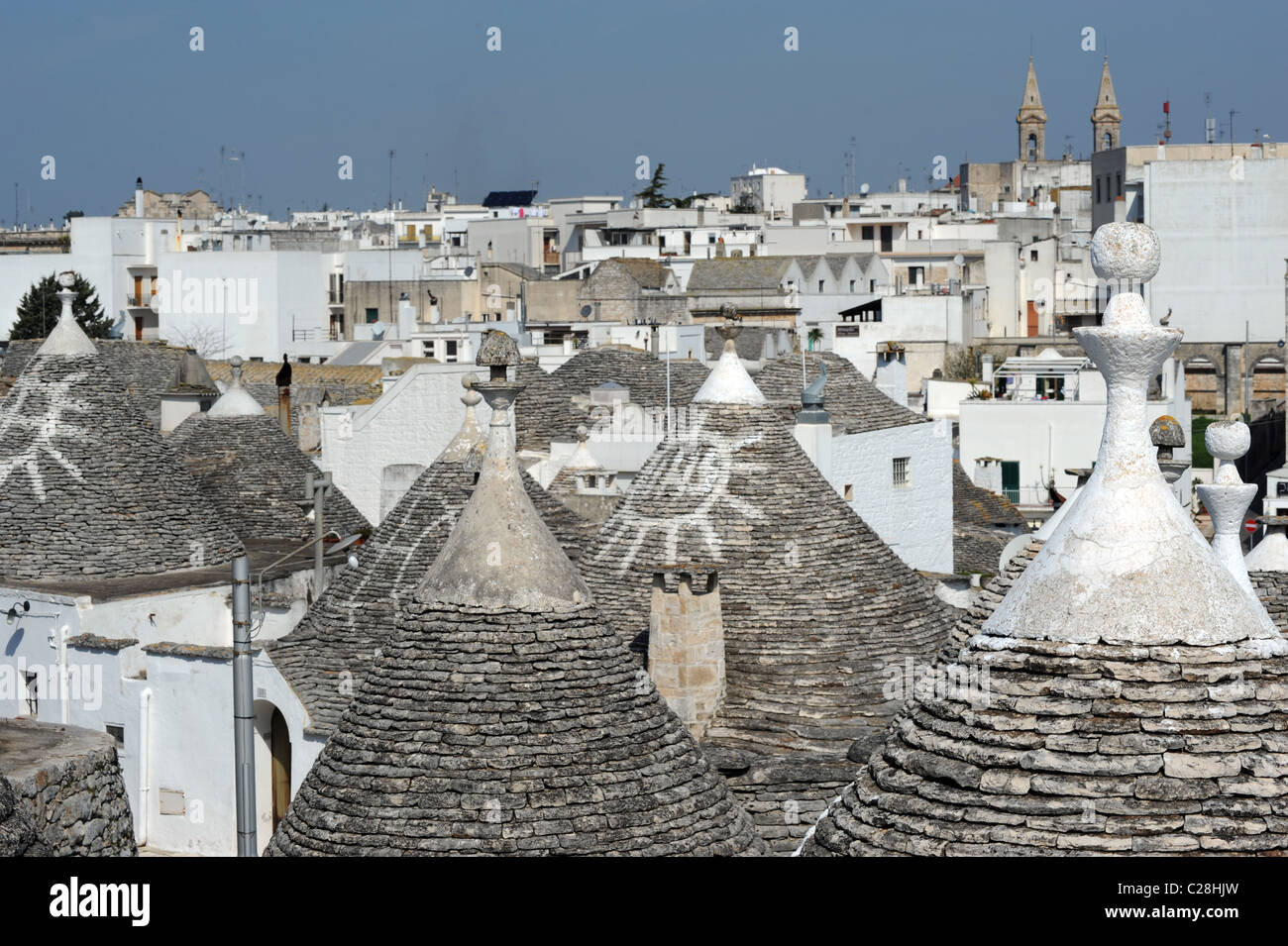 Italy, Alberobello, historic centrer with trullo houses with new center ...
