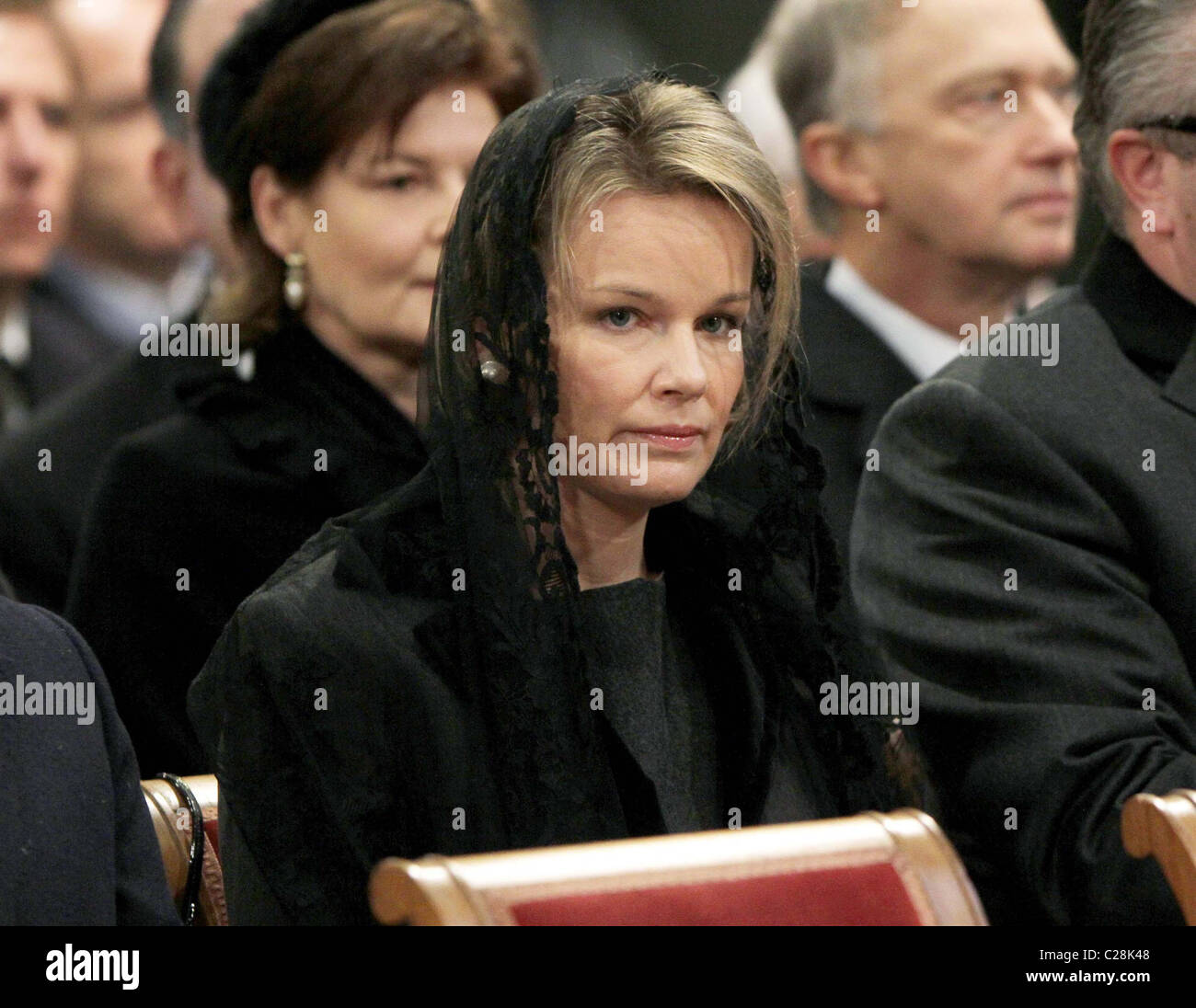 Princess Mathilde of Belgium attend the funeral of Prince Alexander of ...
