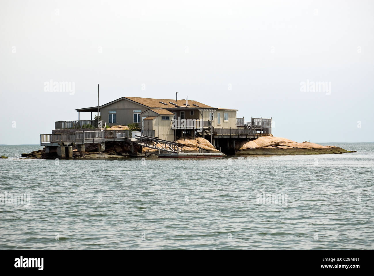 Single house on one of the many 'Thimble Islands', Connecticut, USA ...