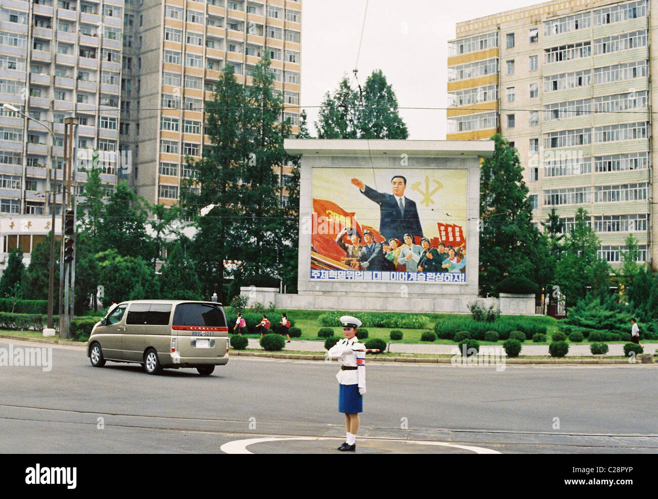 North Korea: Pyongyang, "traffic lady", policewoman on traffic duty ...