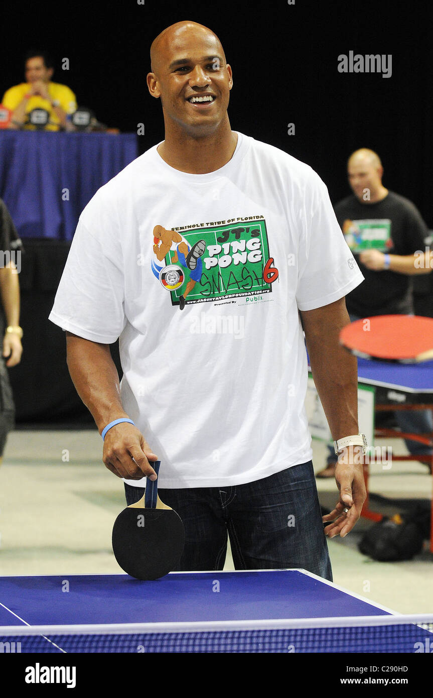 Jason Taylor plays ping pong during the Jason Taylor Foundations of ...