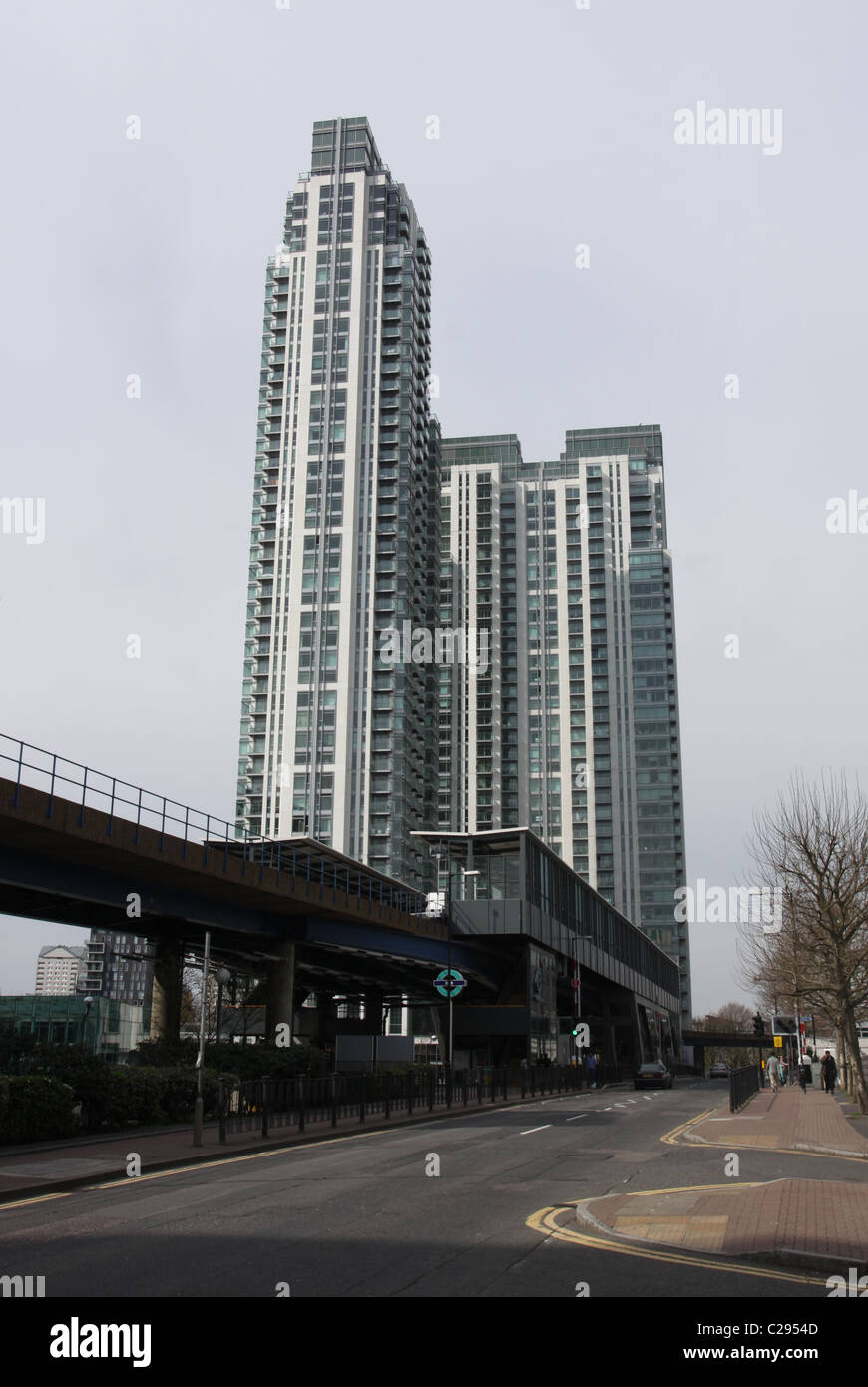 South Quay DLR station and Pan Peninsula Towers London Docklands April ...