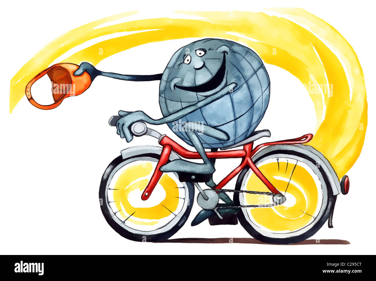 illustration of Earth riding on bicycle Stock Photo - Alamy