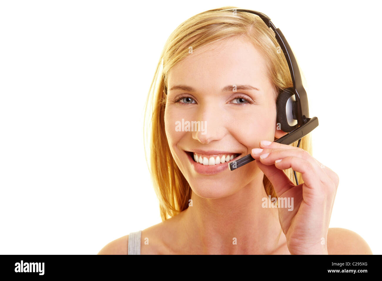 Woman with headset Stock Photo - Alamy