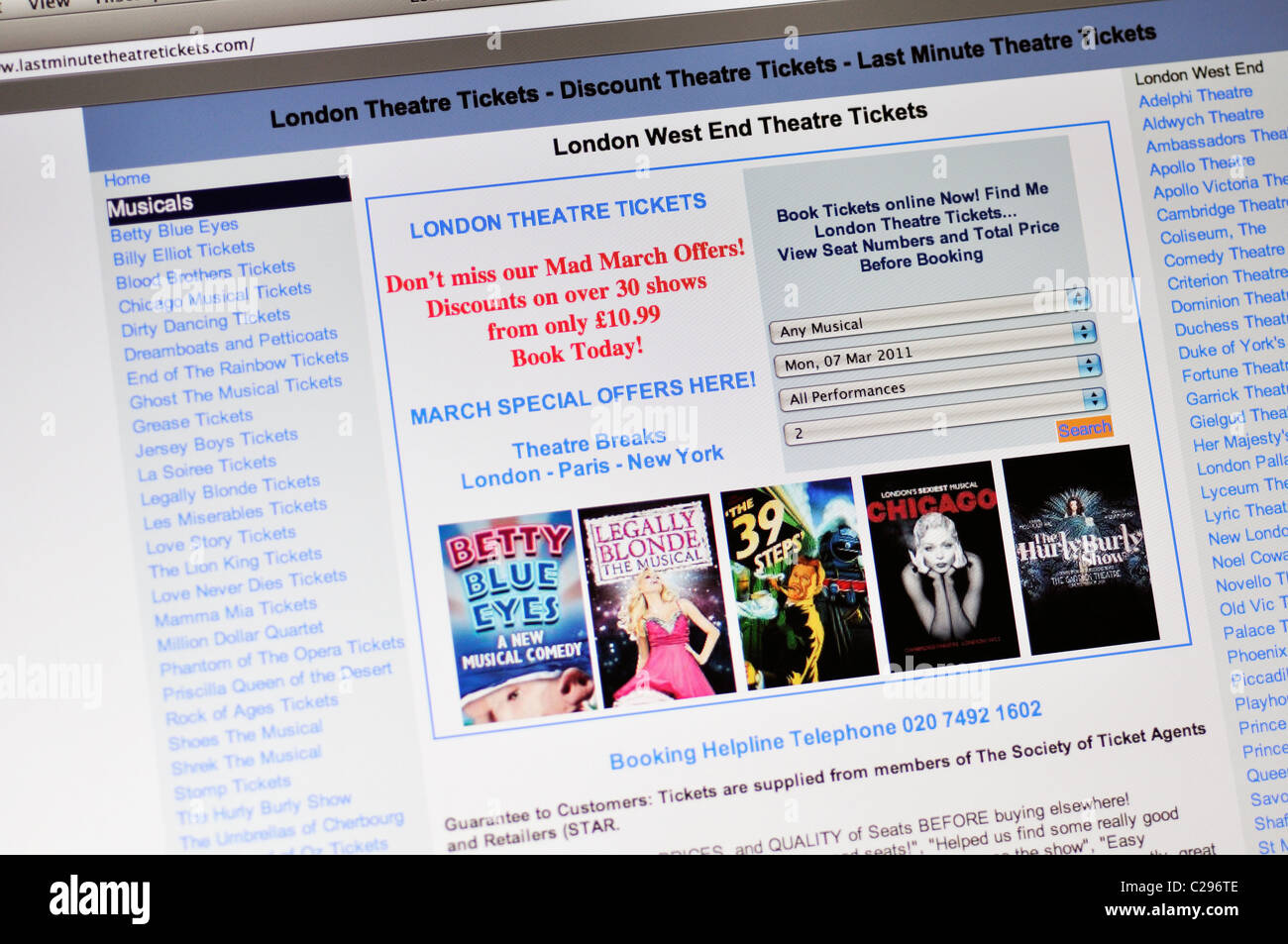 Londontheatretickets - London musicals box office website Stock Photo ...
