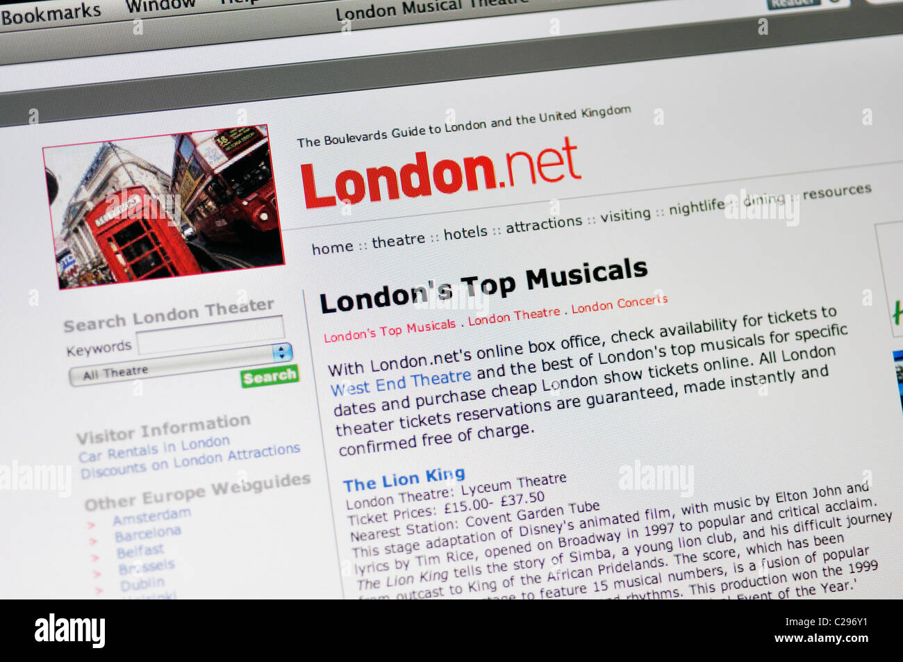 London musicals box office website Stock Photo - Alamy