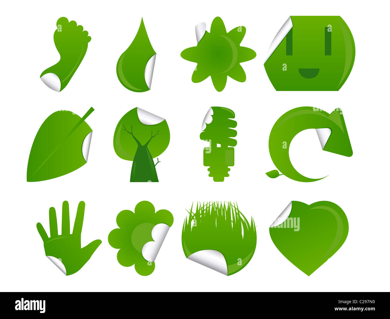 Green Sticker Icon Set Stock Photo - Alamy