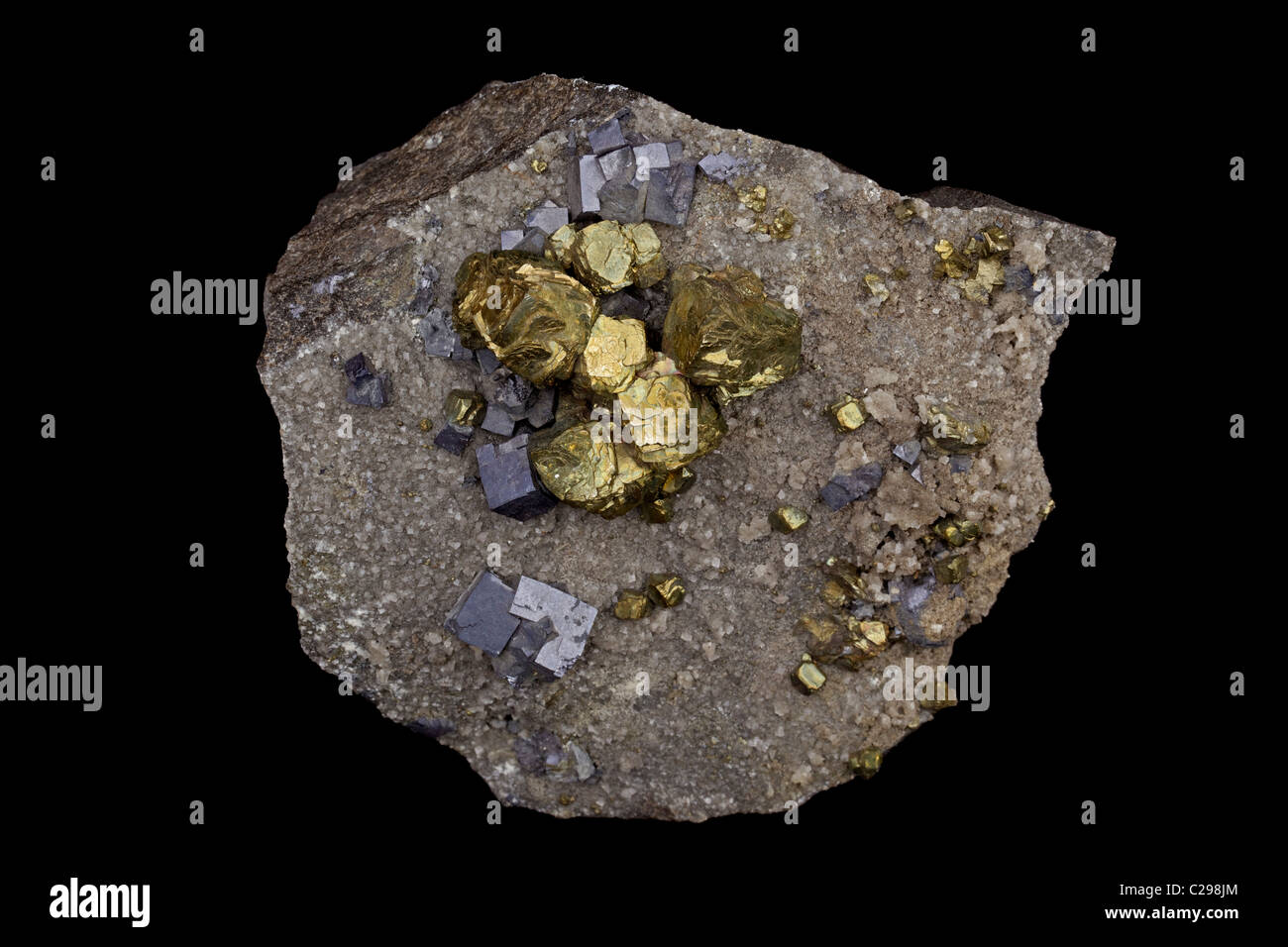 Chalcopyrite (CuFeS2) and Galena (PbS) - on Calcite (CaCO3)-Mexico ...