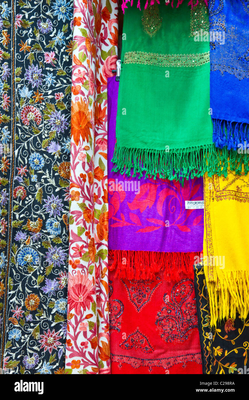Textile articles for sale at the Muttrah souq market in Muscat, Oman ...