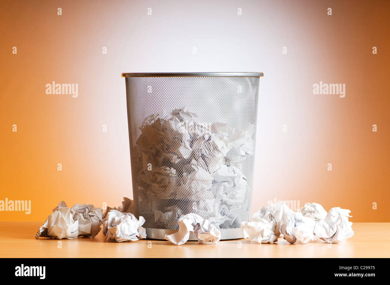 Garbage bin with paper waste isolated on white Stock Photo - Alamy
