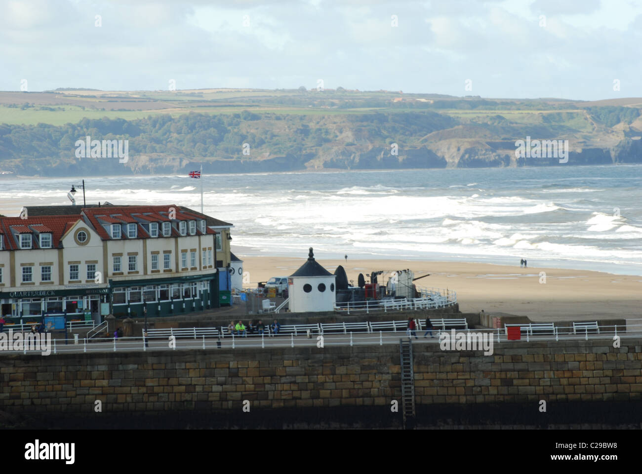 Whitby seaside, a photo from the opposite cliffs showing the seafront ...