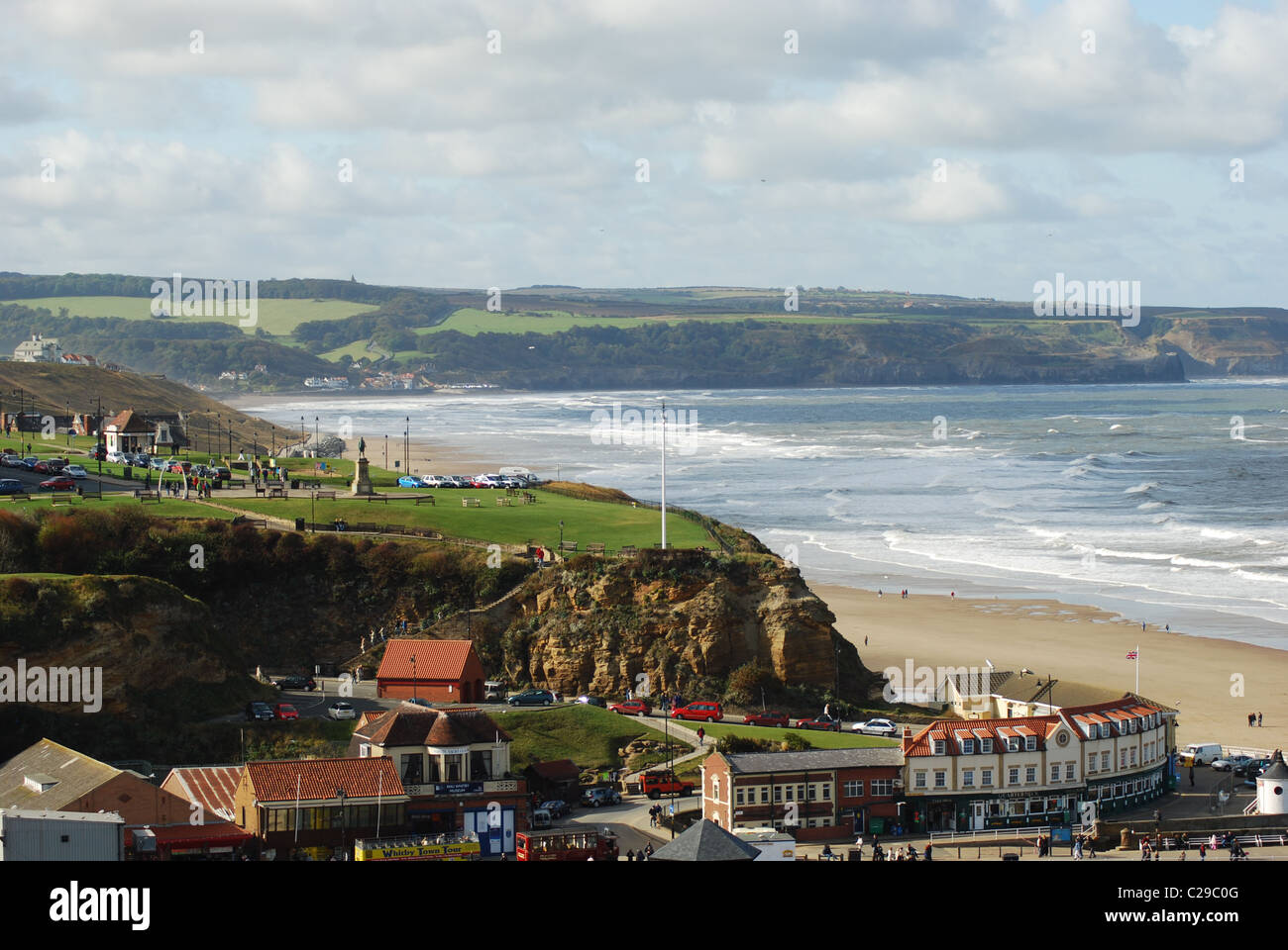 Whitby seaside, a photo from the opposite cliffs showing the seafront ...