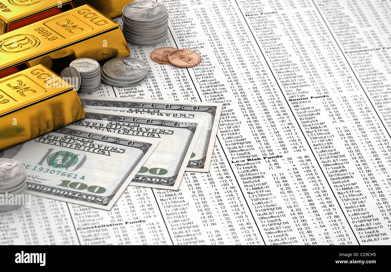 Gold bars and cash Stock Photo - Alamy