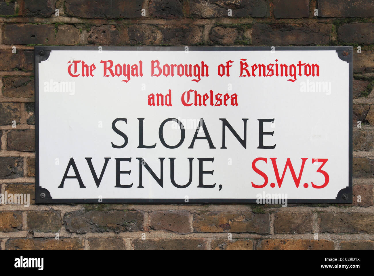 Street sign for Sloane Avenue, SW3 in the Royal Borough of Kensington ...