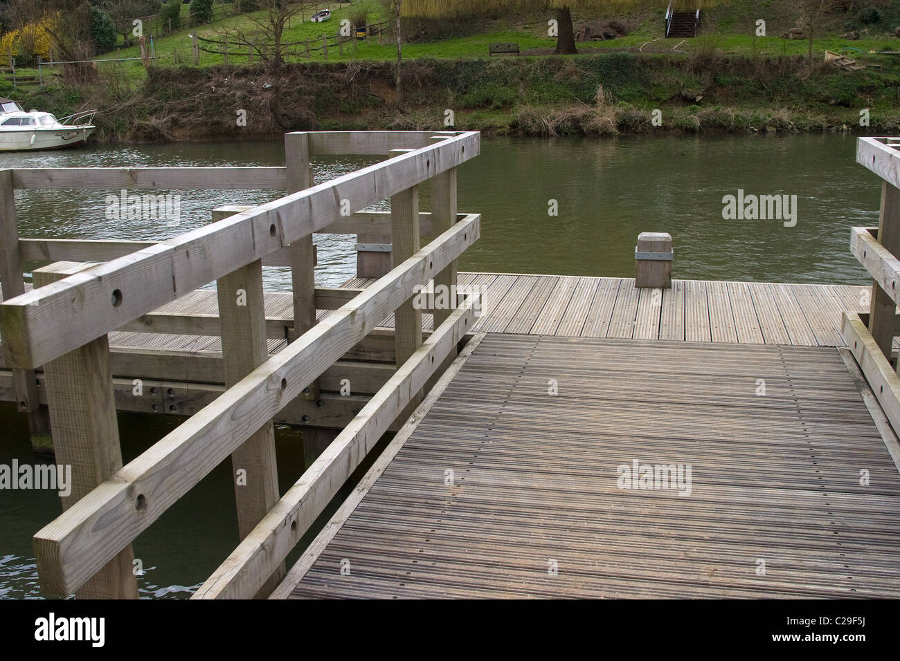 hidden concealed step wood decking canoe portege Stock Photo - Alamy