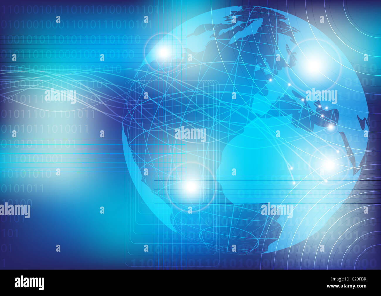 Illustration of Optical Fibers and Globe on Blue Background Stock Photo ...