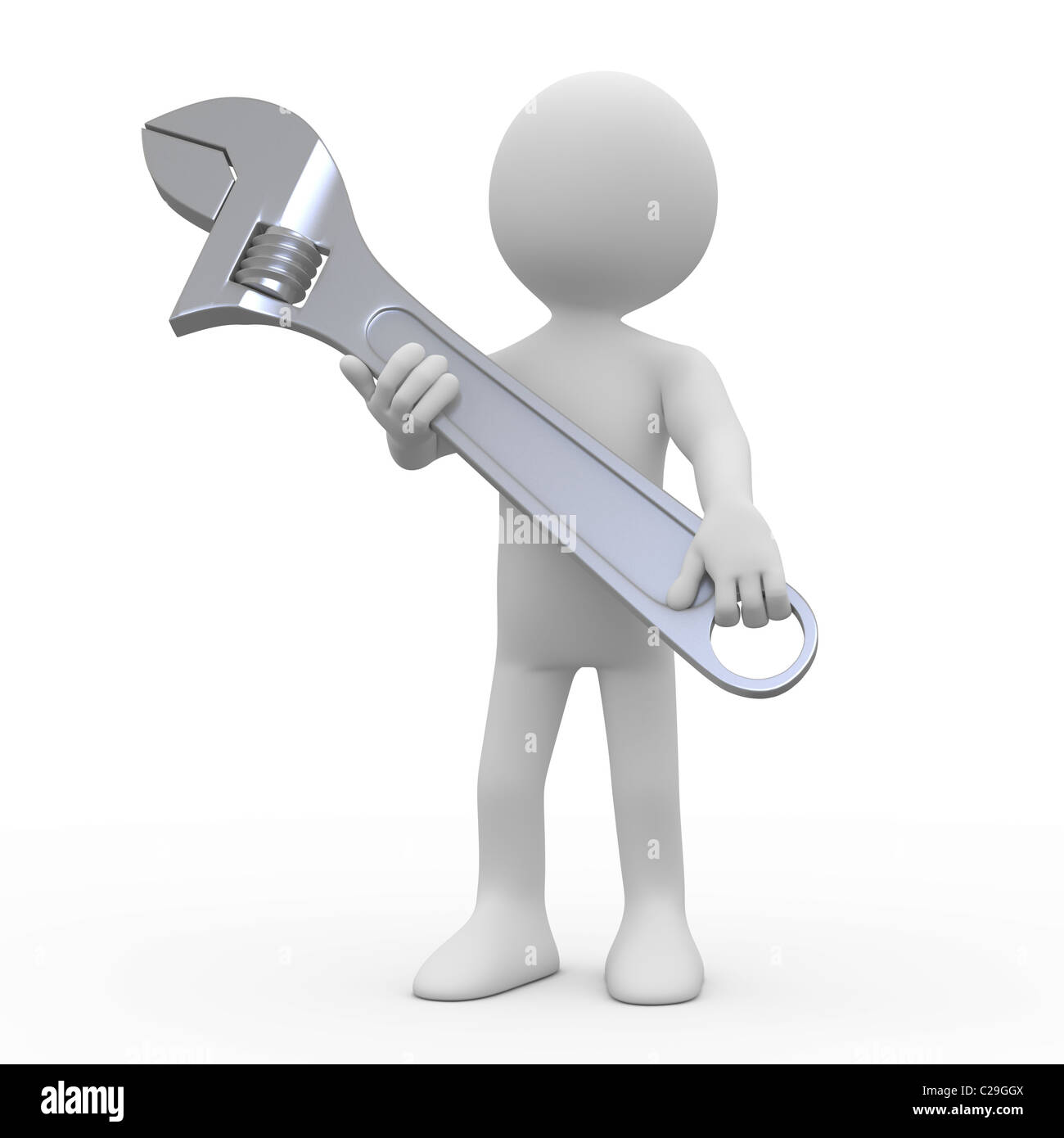 Man with a huge adjustable spanner Stock Photo - Alamy