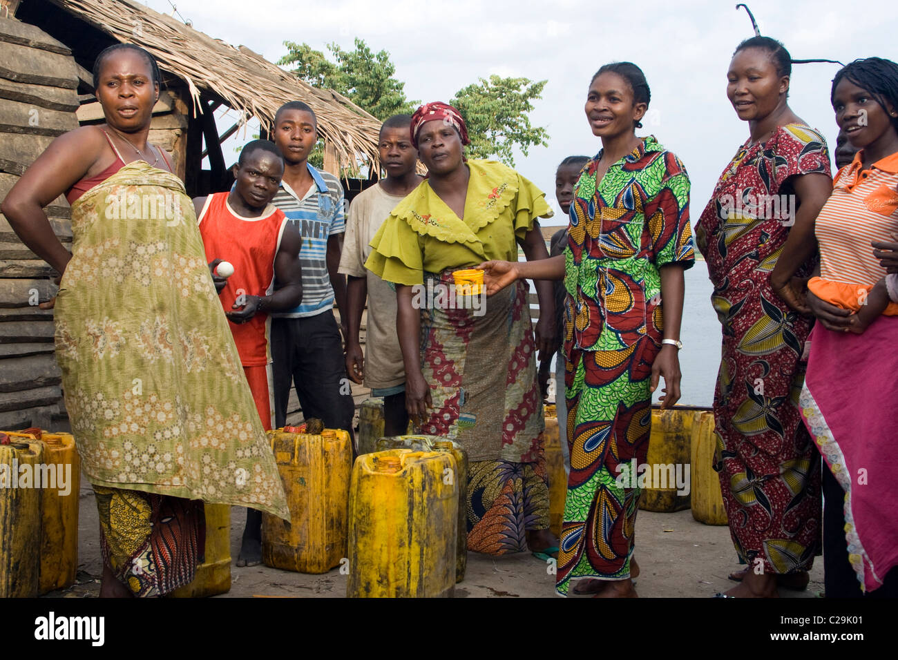 Oil of bot palm at the market ,Betou ,Ubangi River ,Republic of Congo ...