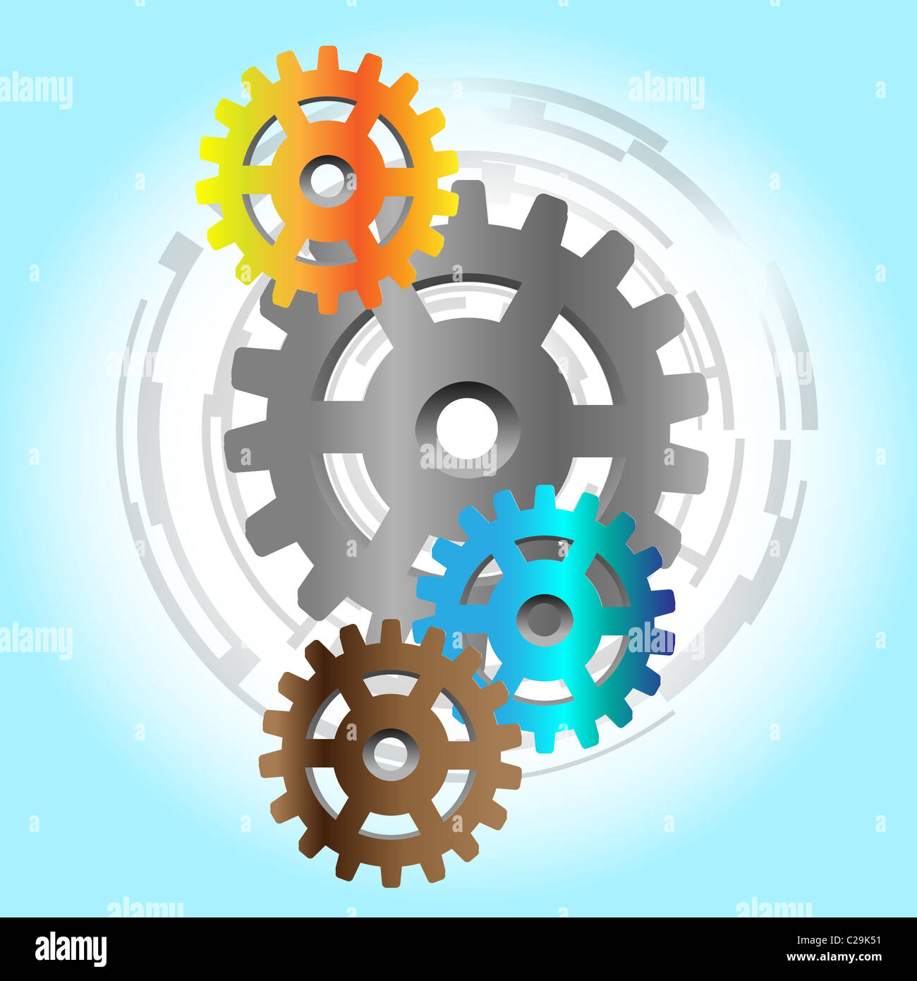 Four colorful gears with abstract background Stock Photo - Alamy