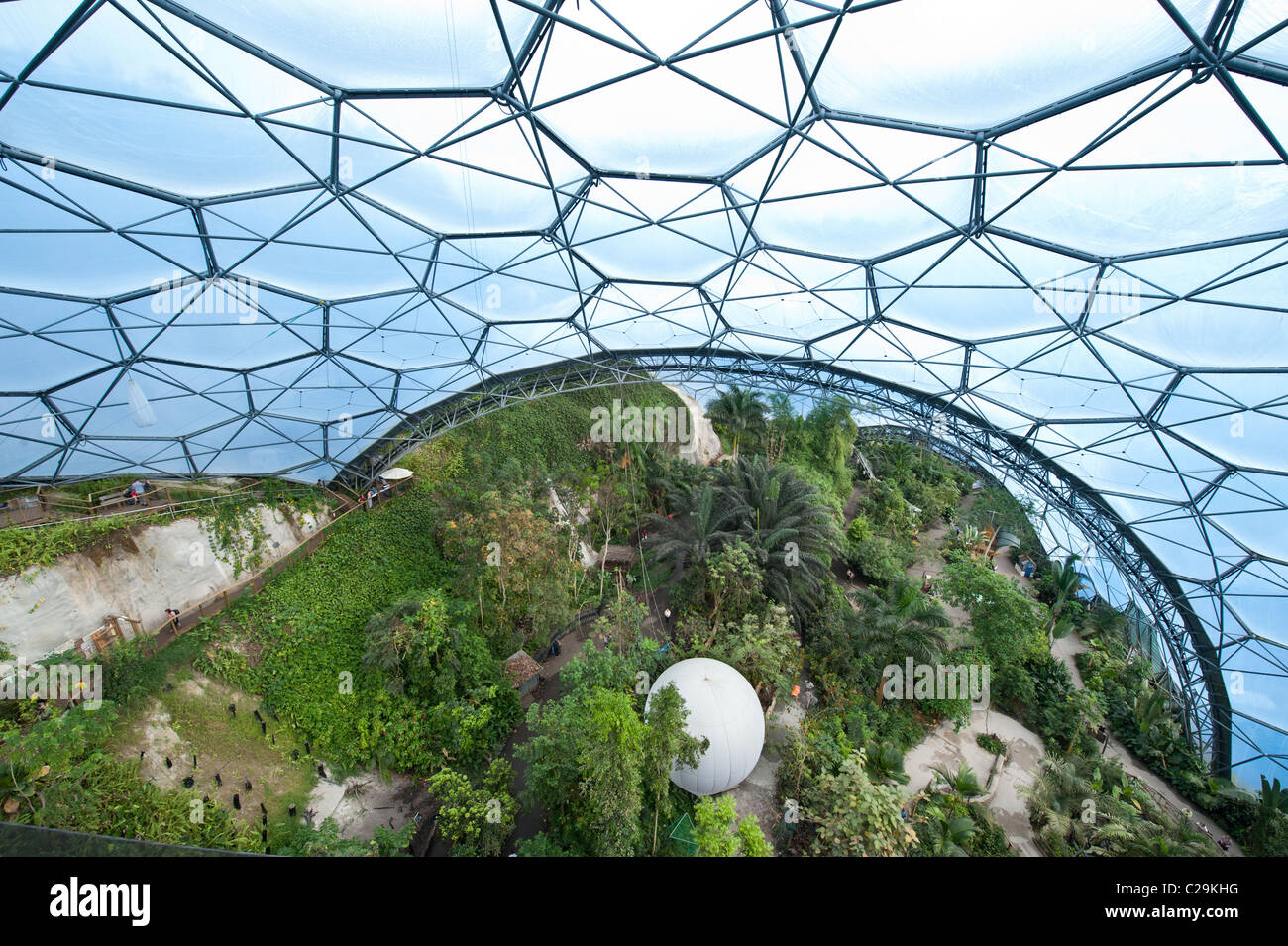 A view of the tropical biome at the Eden project tourist attraction and ...